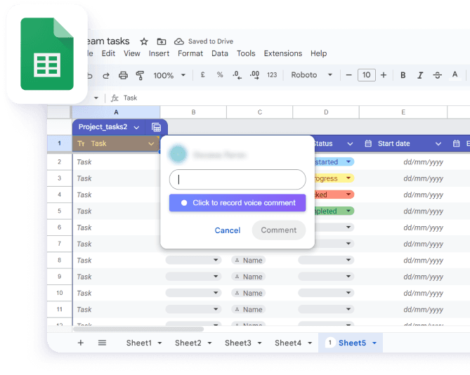 FAST voice notes for Google Docs / Spreadsheet